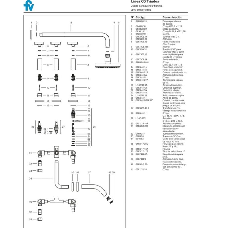 Grifería FV Triades para Ducha y Bañera Con Transferencia - El amigo